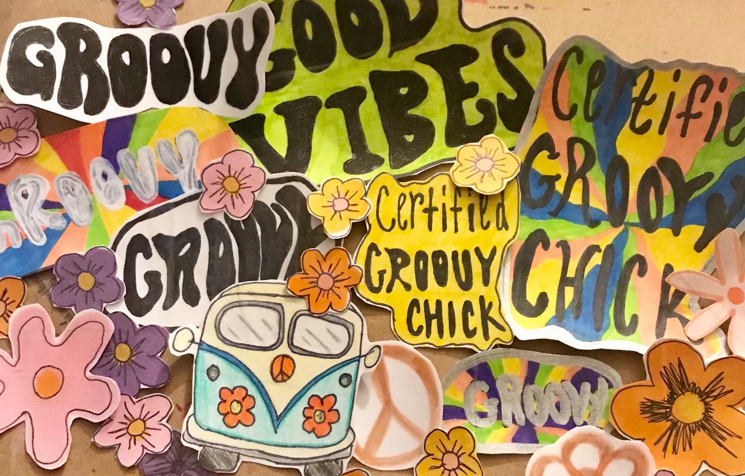 10 Groovy Stickers / Hippie Indie Retro Sticker Labels / | Etsy