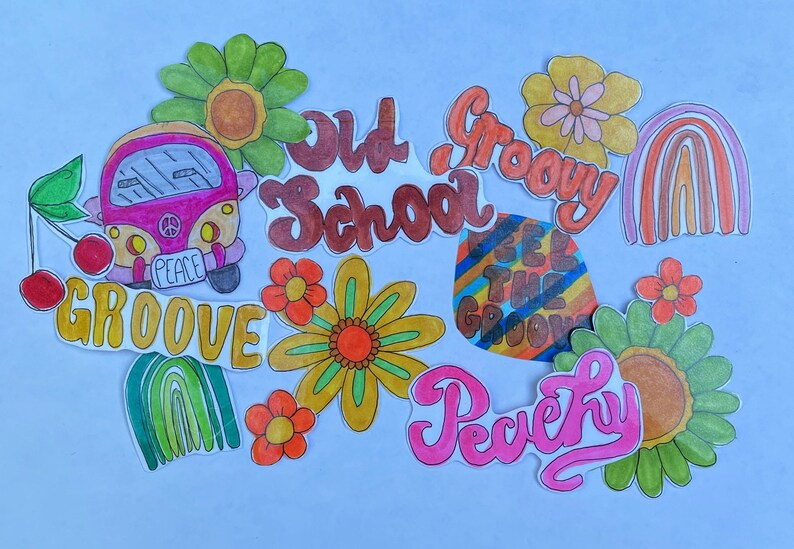 10 Groovy Stickers / Hippie Indie Retro Sticker Labels / | Etsy