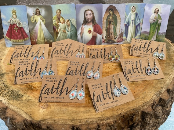 Catholic Earrings Sacred Heart of Jesus Immaculate Heart - Etsy