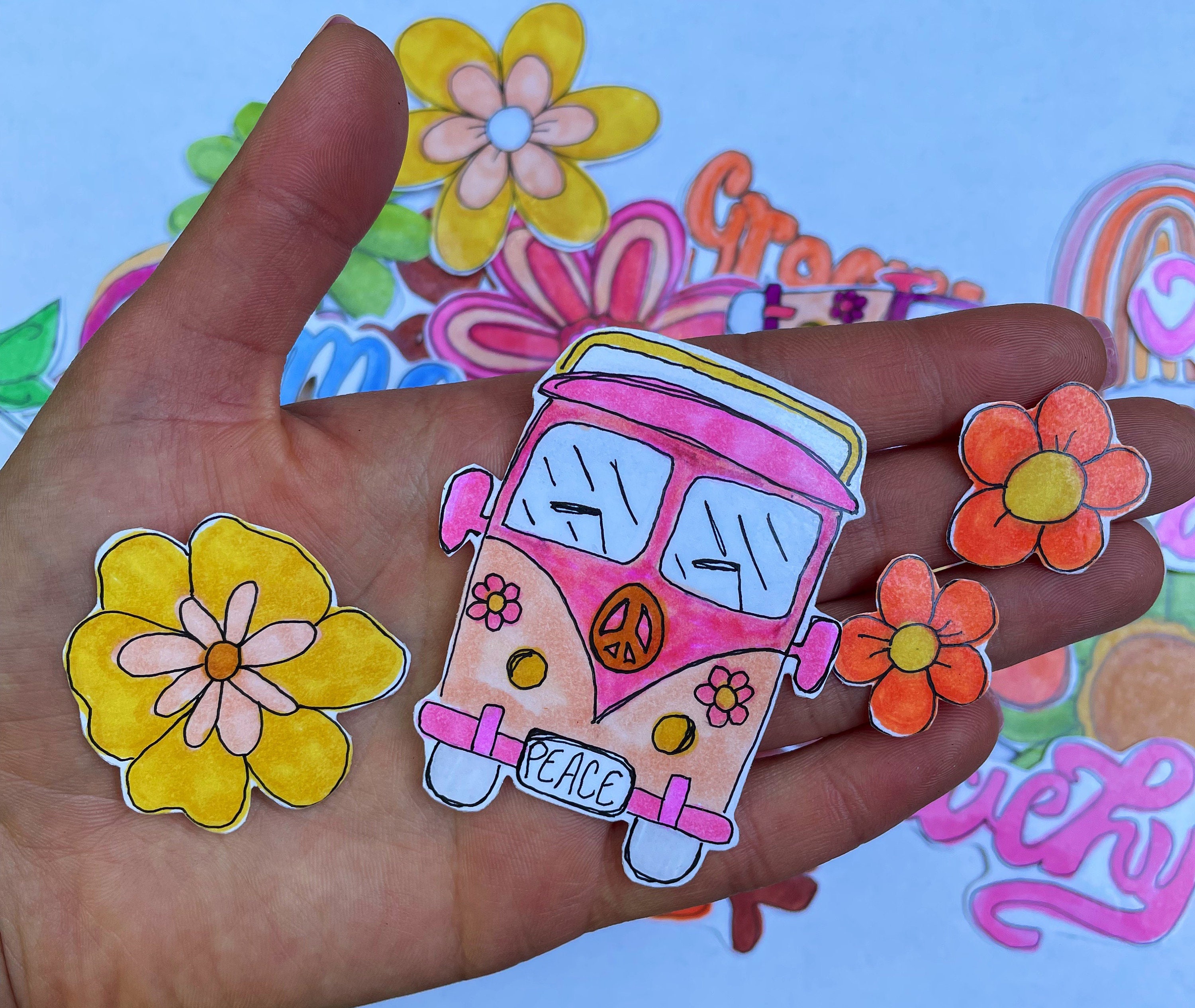 10 Groovy Stickers / Hippie Indie Retro Sticker Labels / | Etsy