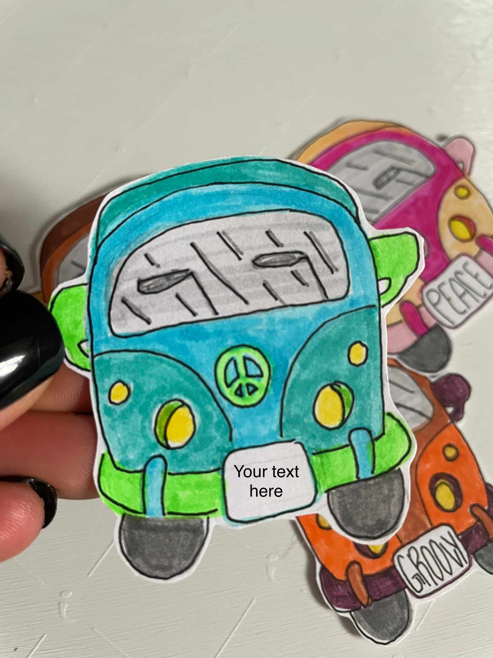 Groovy Van Sticker / Custom Text / Hand Drawn and Colored | Etsy