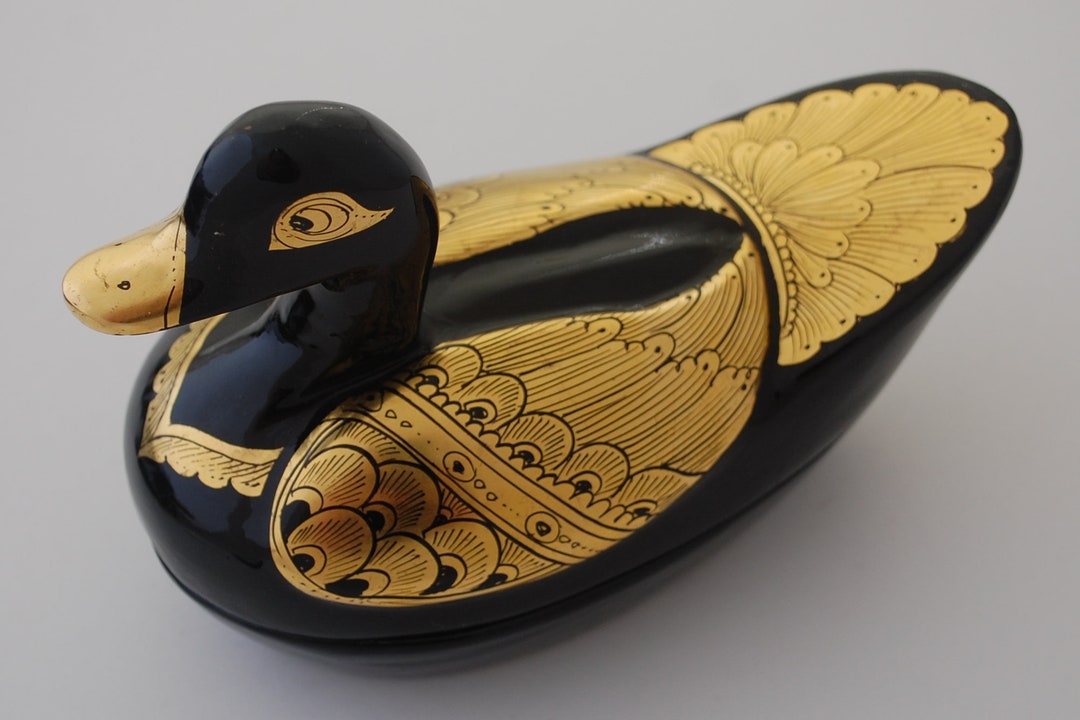 Vintage 22k Gold Leaf Duck Lacquerware Jewelry Box - Hand Carved! - Etsy