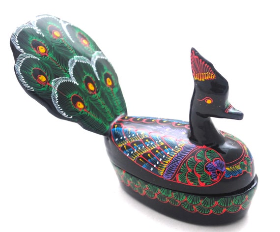 Vintage Peacock Lacquerware Box - Hand painted - Gem
