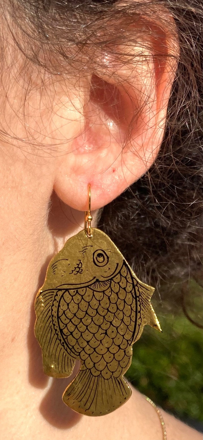Vintage 22k Gold Leaf Fish Dangle Earrings - Etsy