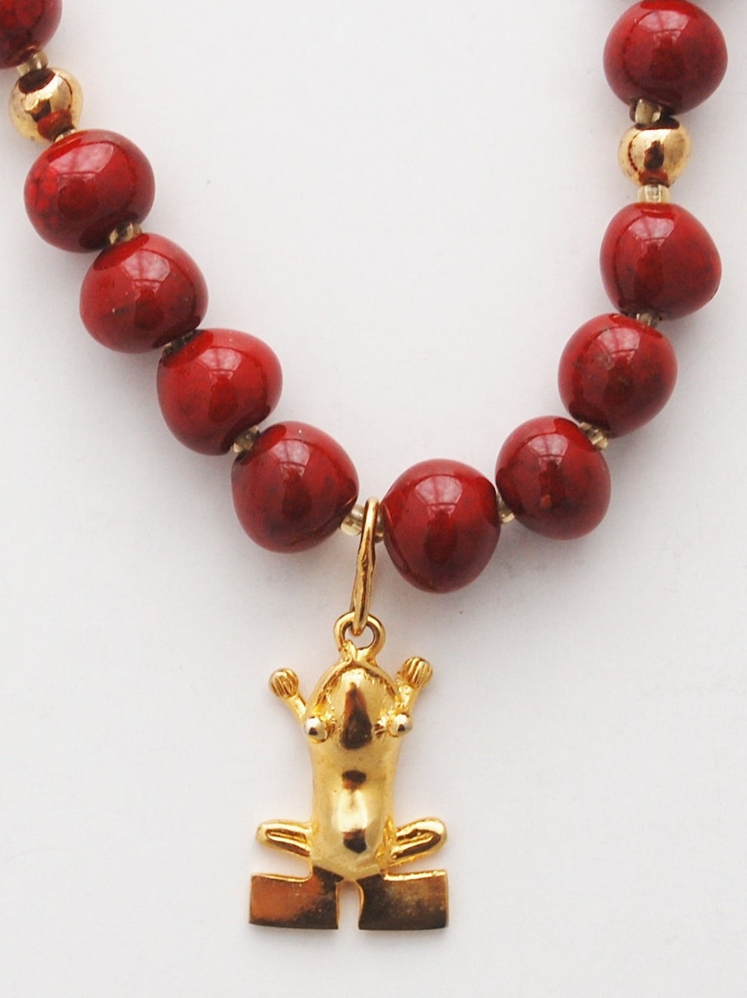 Vintage Fertility Frog Pre-columbian Necklace - 24k Gold Glaze Accent ...