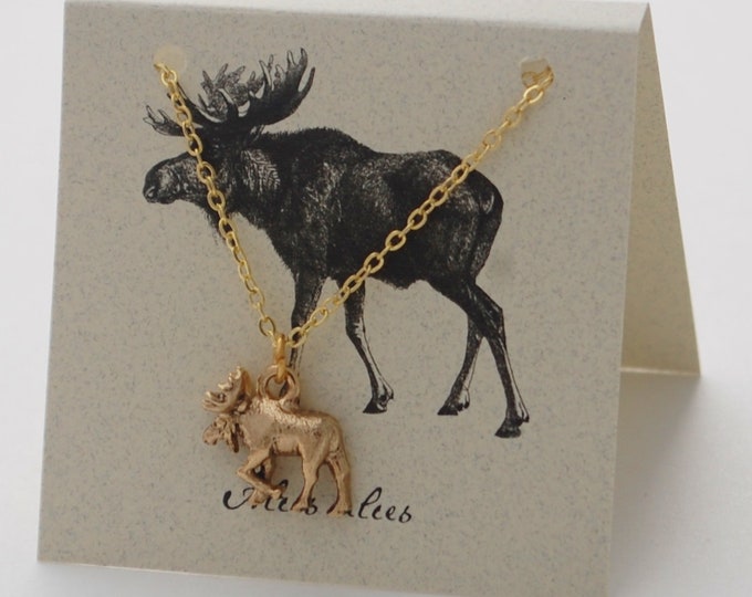 Moose Necklace VERY SMALL Gold Moose Charm Necklace Moose Jewelry ...