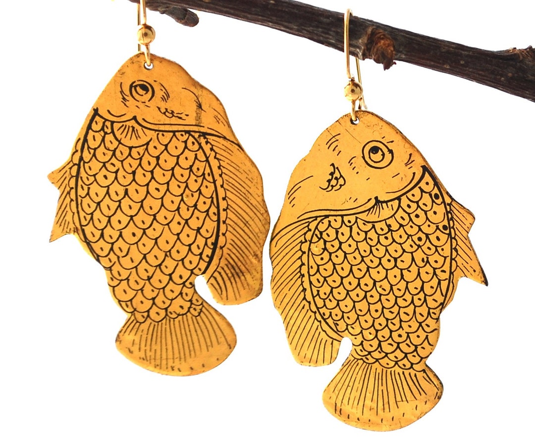 Vintage 22k Gold Leaf Fish Dangle Earrings - Etsy