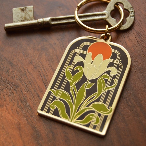 Art Deco Lily Keychain Gold Plated Hard Enamel Keychain - Etsy