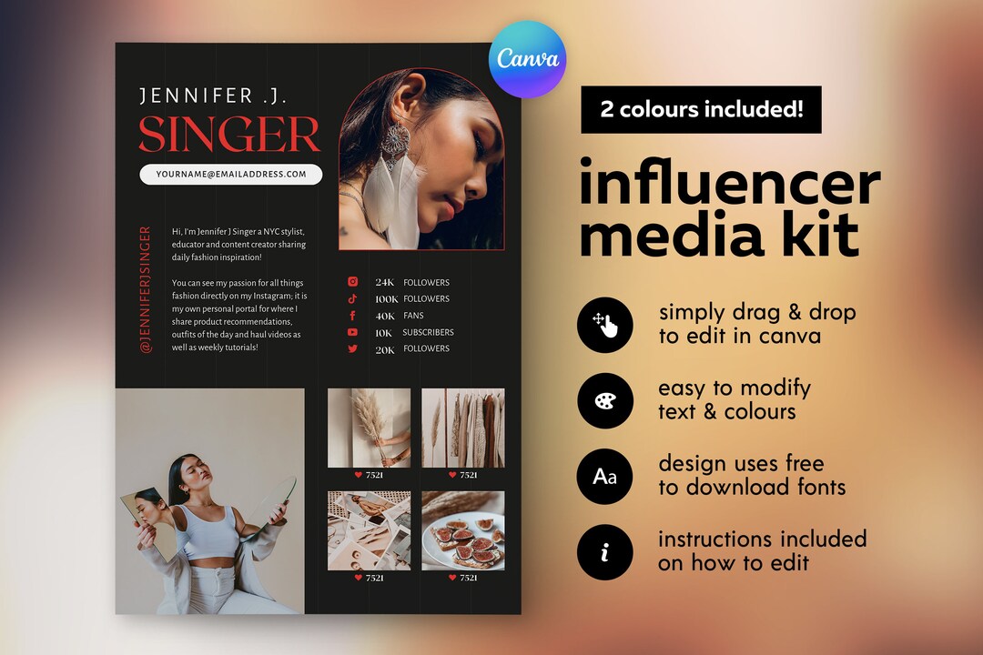 1 Page Influencer Media Kit Template Content Creator - Etsy