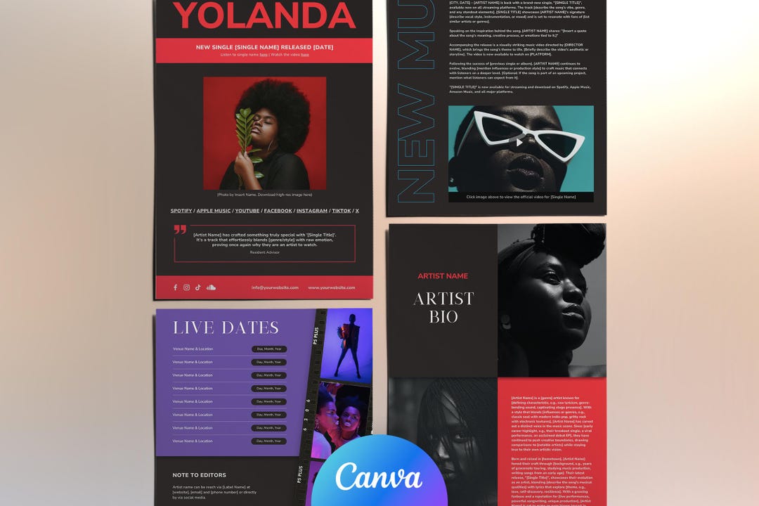 Music Press Release Template: EPK Media Kit for Artists (canva) - Etsy