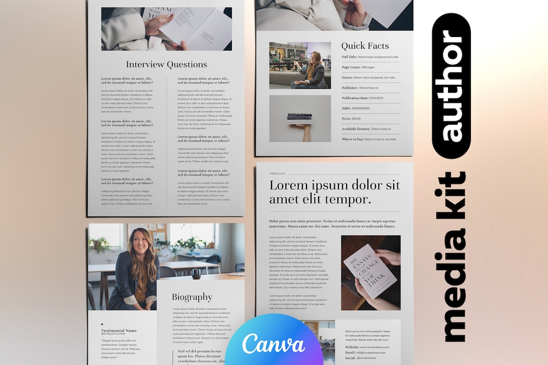 6 Page Author Media Kit Template | Book Release Publicity Press Kit ...