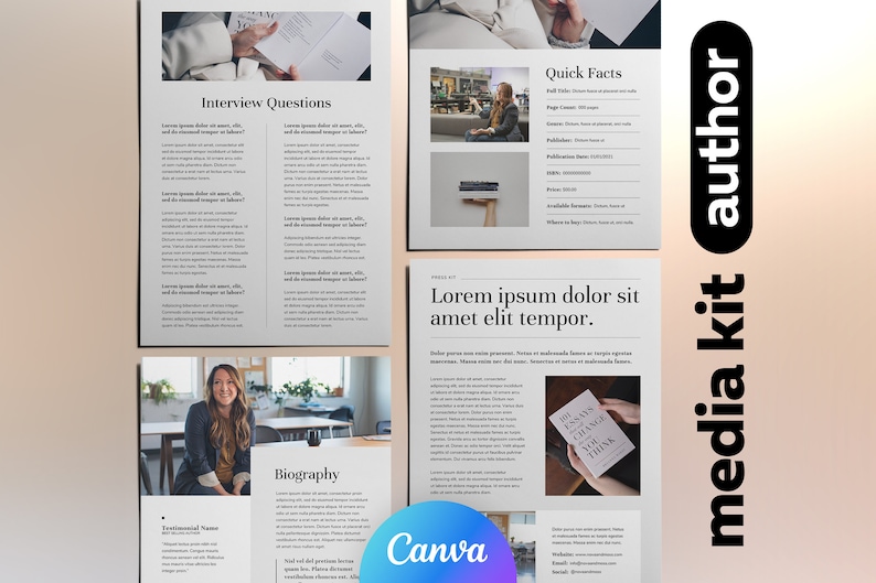 6 Page Author Media Kit Template | Book Release Publicity Press Kit ...