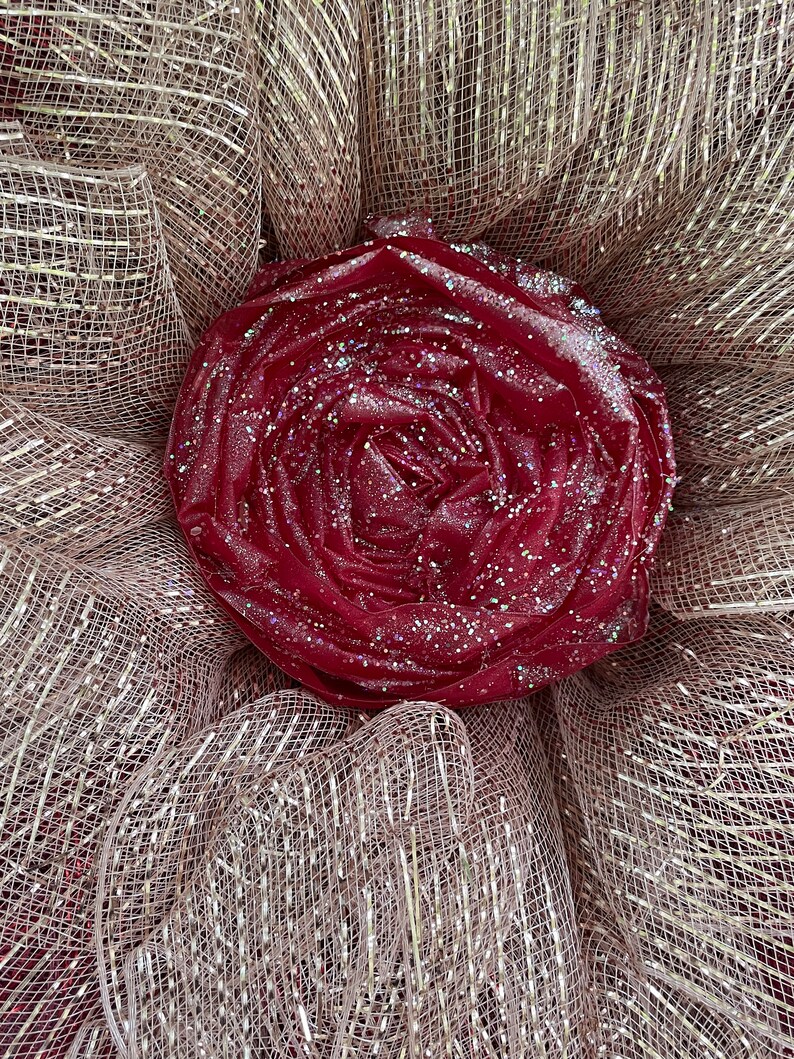 Winter Frosted Rose Deco Mesh Wreath - Etsy