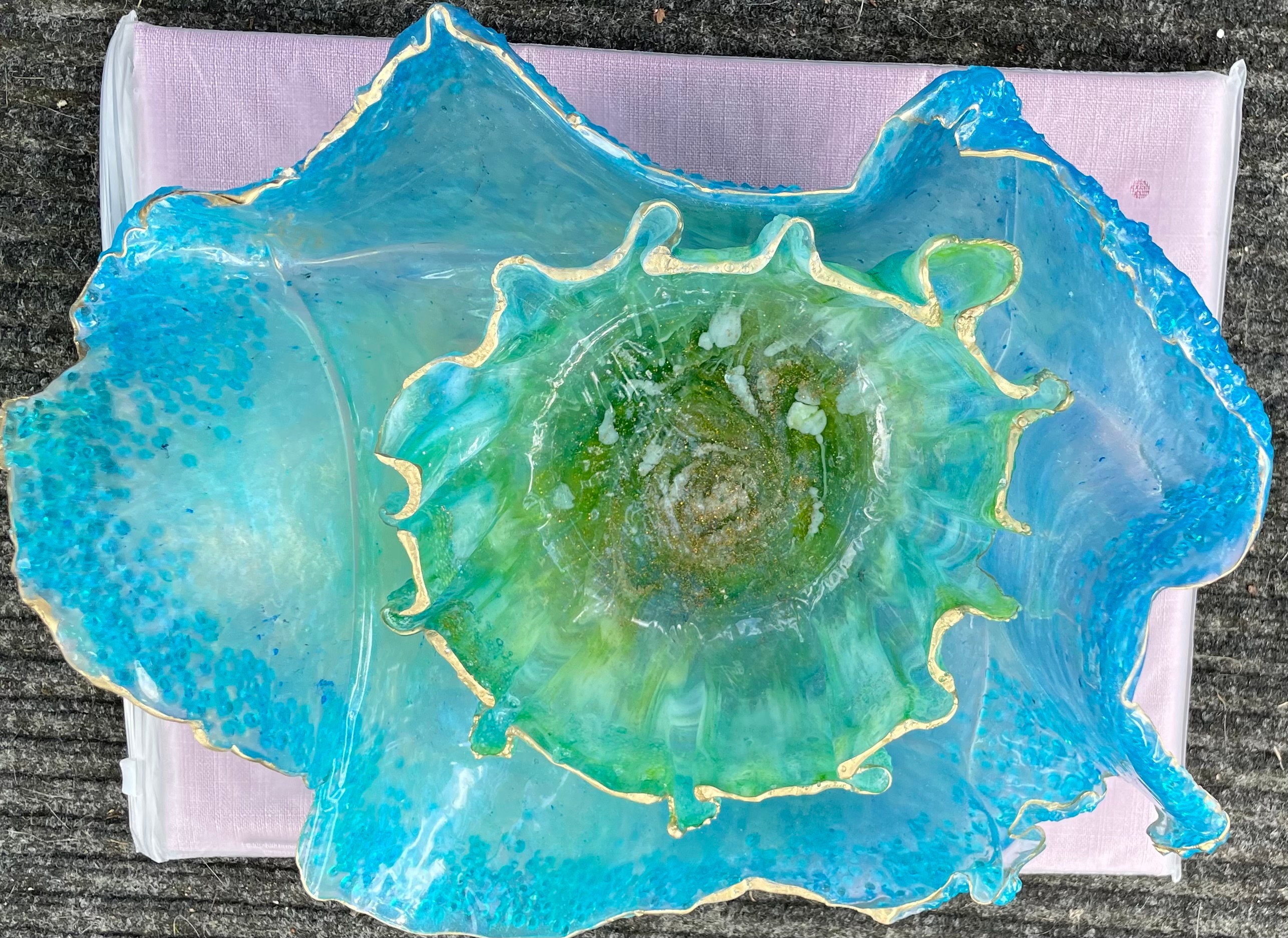 Free Form Resin Double Blue/green Bowls - Etsy