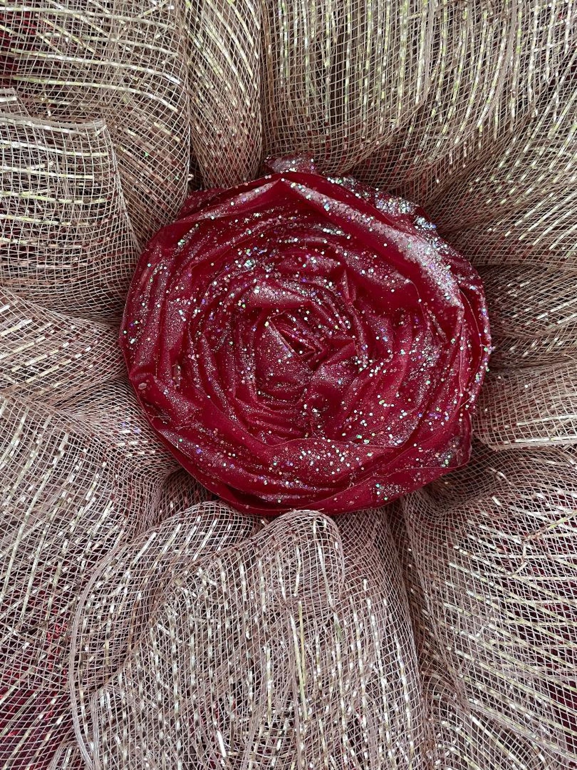 Winter Frosted Rose Deco Mesh Wreath - Etsy