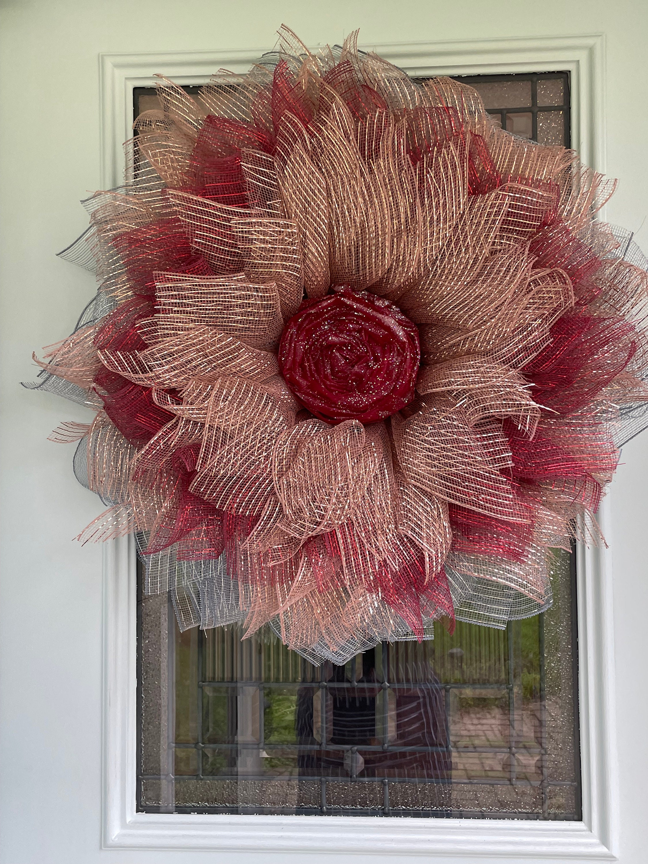 Winter Frosted Rose Deco Mesh Wreath - Etsy