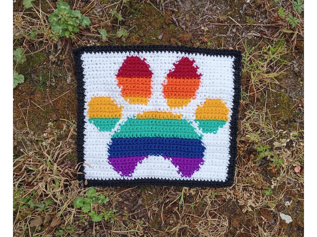Cat Paw Print Crochet Tapestry Pattern, Rainbow, Wall Hanging - Etsy