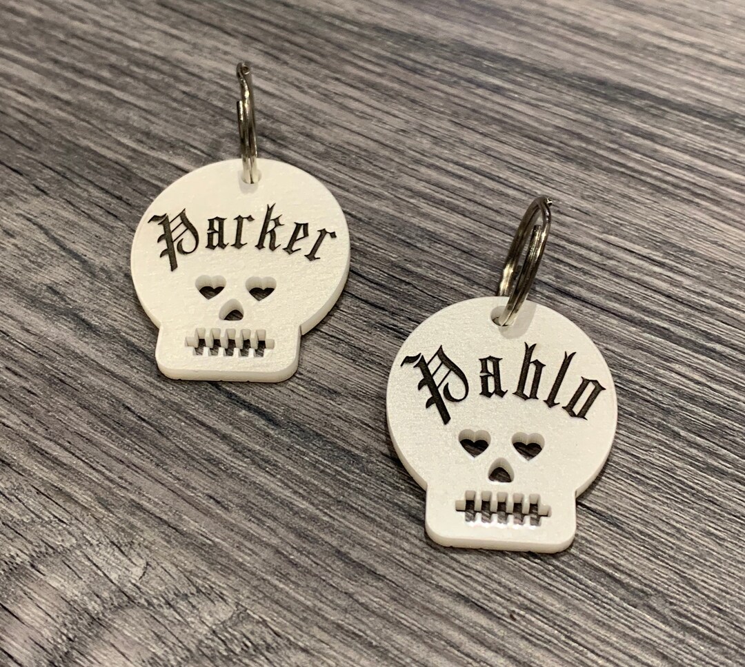 Skull ID Pet Tag - Dog Tag, Cat Tag, Custom Dog Tag, Personalised Dog ...