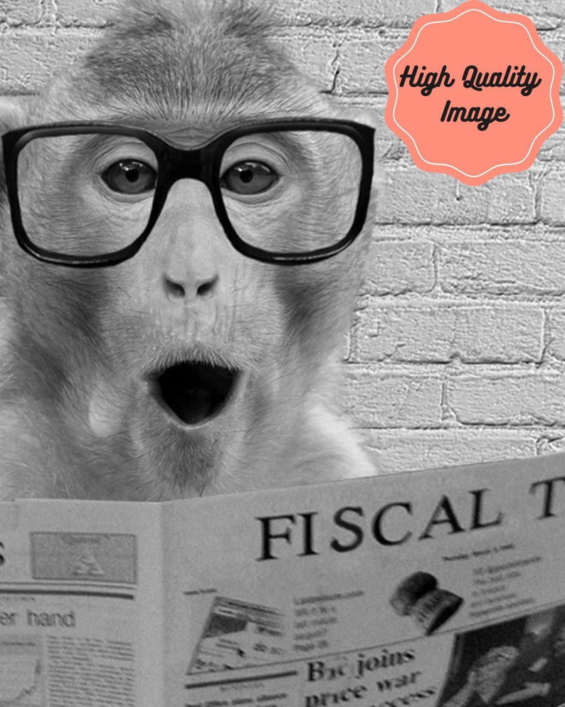 Monkey on Toilet Reading Newspaper, Funny Bathroom Printable, Bathroom ...