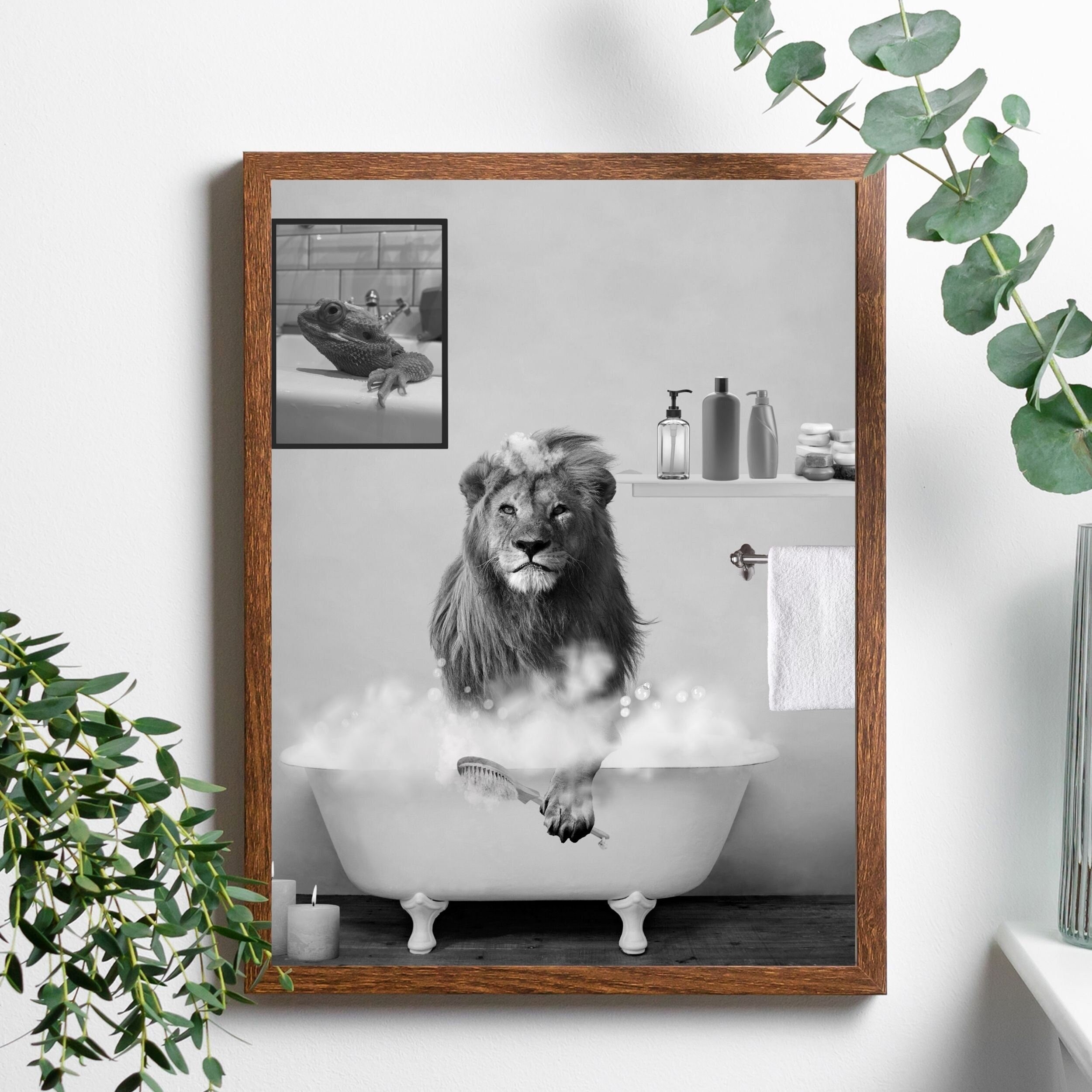 Lion in Bathtub, Bathroom Printable, Bathroom Humour, Lion Gifts, Lion ...