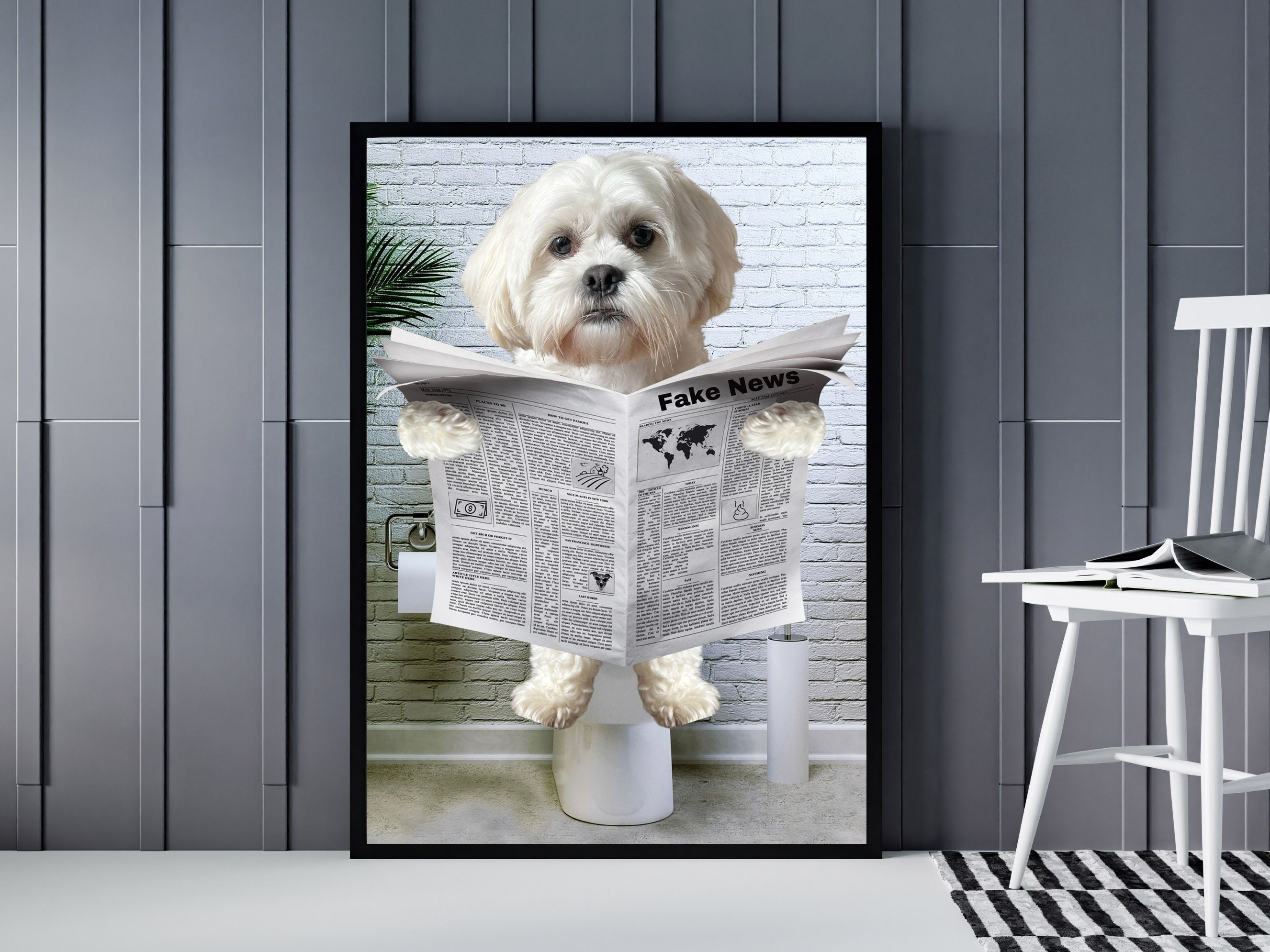 Custom Dog on Toilet Portrait, Personalised Pet Portrait Reading ...