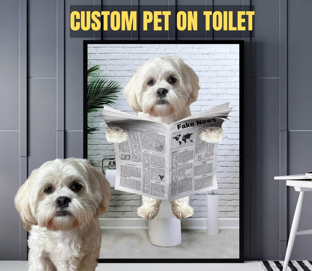 Custom Dog on Toilet Portrait, Personalised Pet Portrait Reading ...