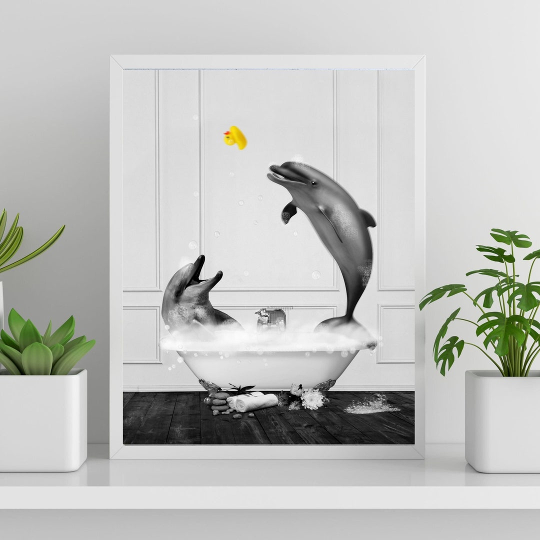 Dolphins in Bathtub, Funny Bathroom Printable, Dolphin Art, Dolphin ...