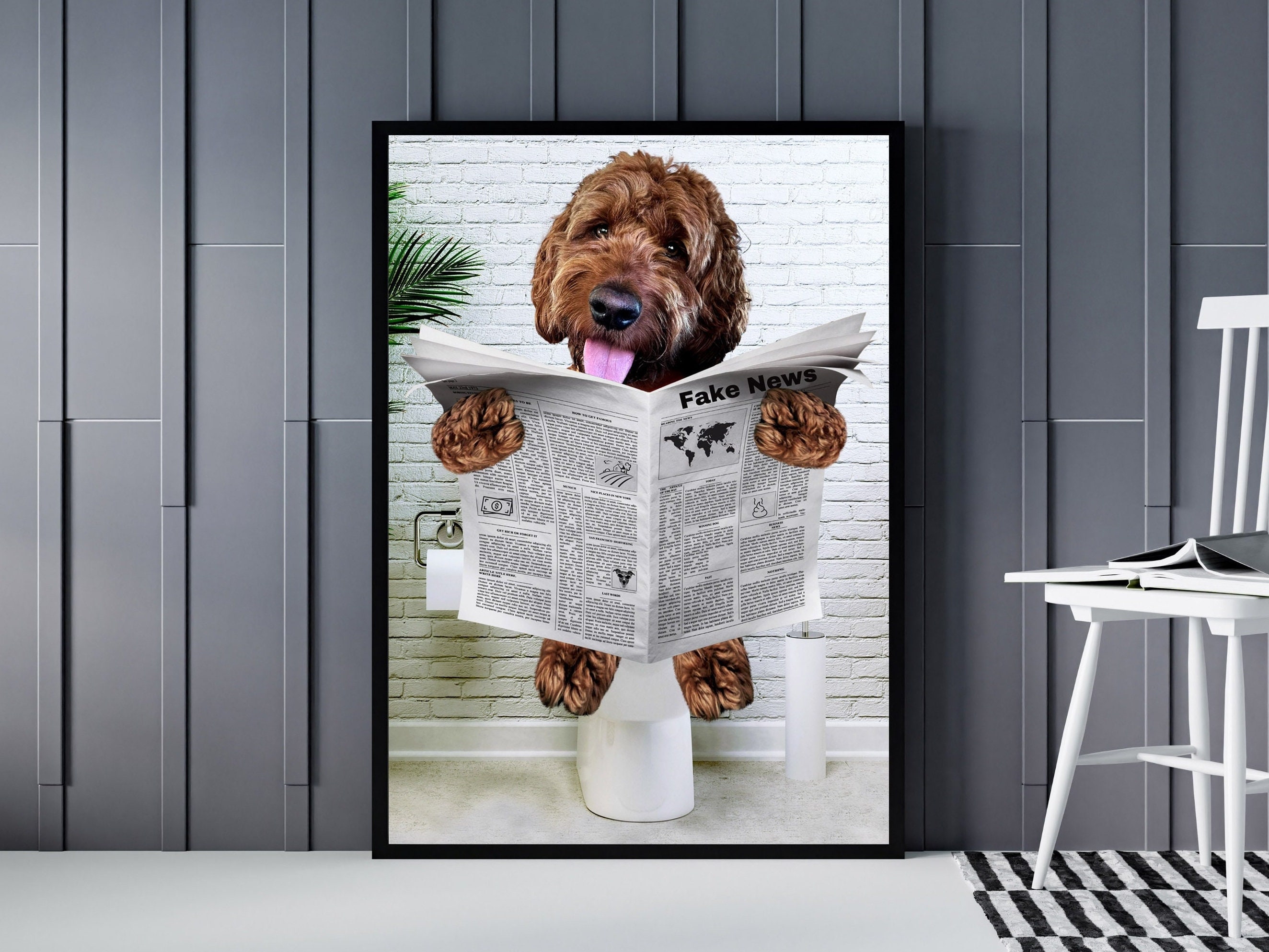 Custom Dog on Toilet Portrait, Personalised Pet Portrait Reading ...