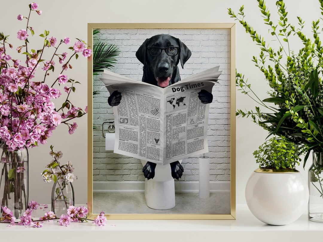 Custom Dog on Toilet Portrait, Personalised Pet Portrait Reading ...