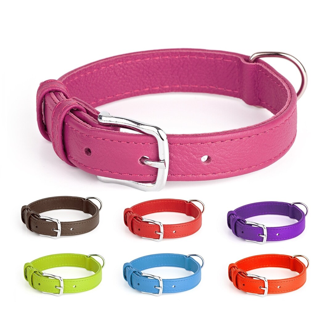 Personalized Soft Leather Dog Collar: Engraved ID Tag, Calf Leather - Etsy