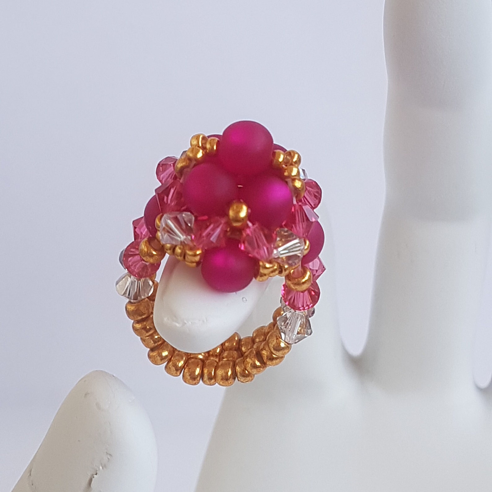 Women's Ring POLARIS Pearls Spinning Tops in Pure Pink CRYSTAL and ...