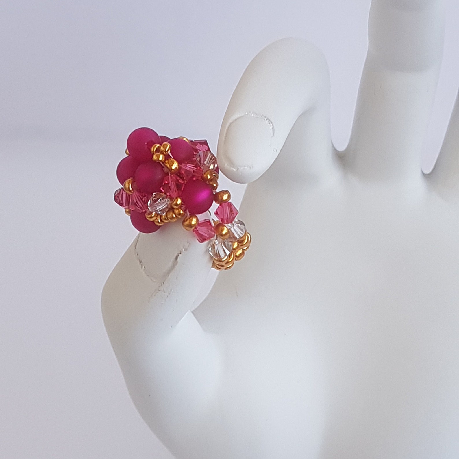 Women's Ring POLARIS Pearls Spinning Tops in Pure Pink CRYSTAL and ...