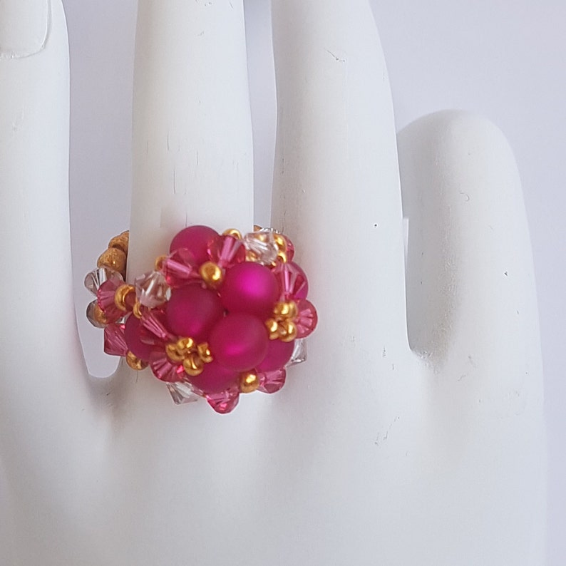 Women's Ring POLARIS Pearls Spinning Tops in Pure Pink CRYSTAL and ...