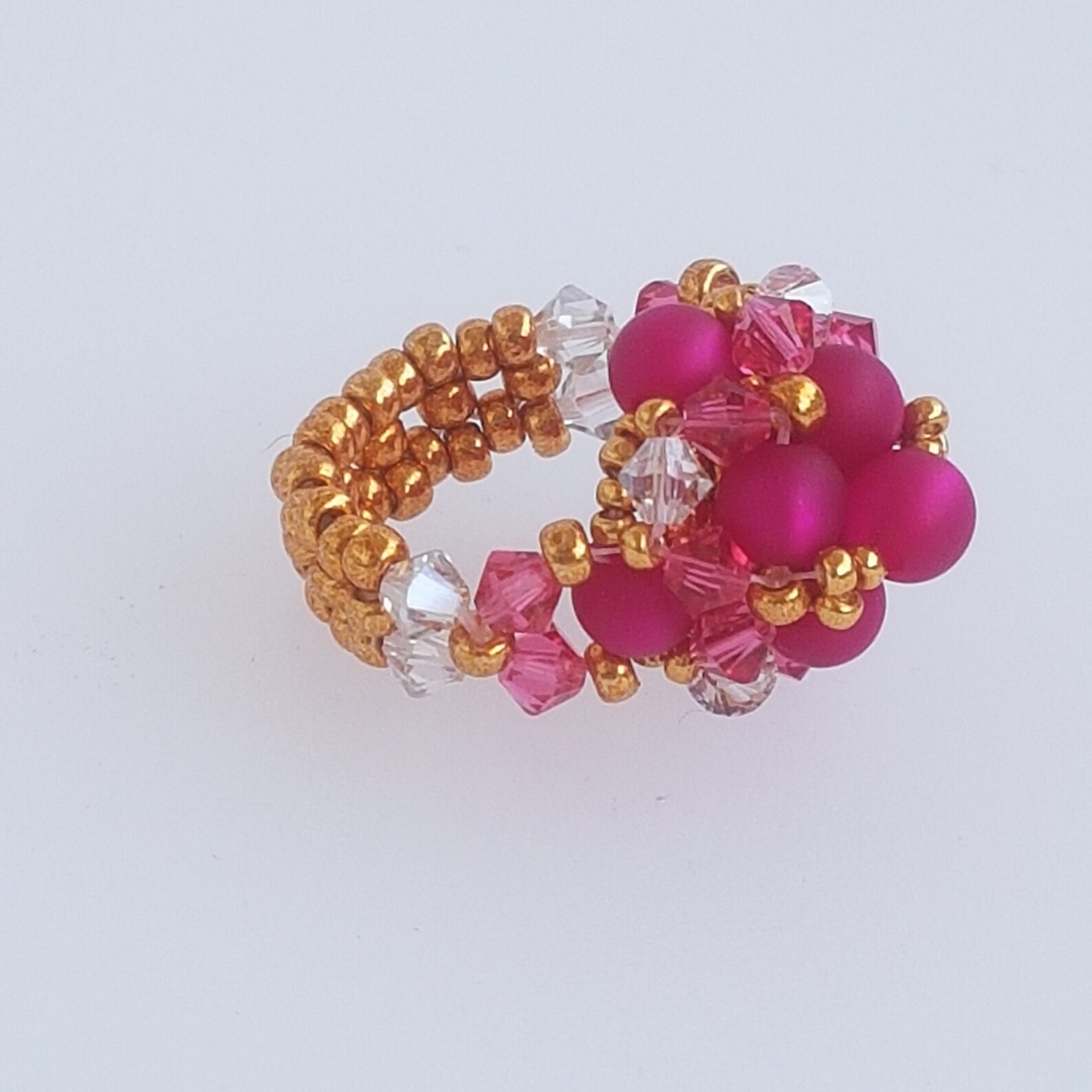 Women's Ring POLARIS Pearls Spinning Tops in Pure Pink CRYSTAL and ...