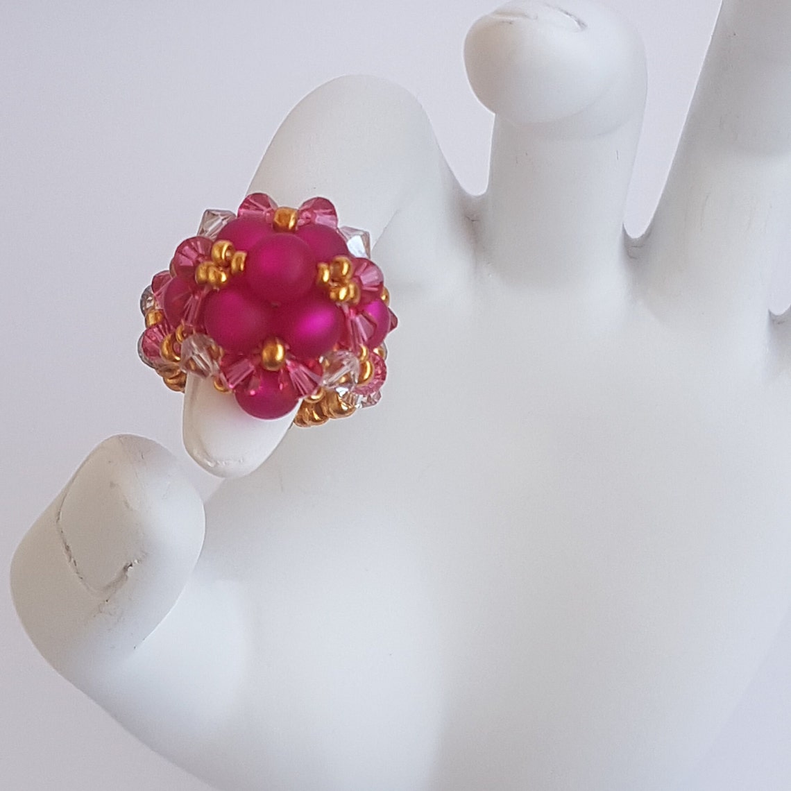 Women's Ring POLARIS Pearls Spinning Tops in Pure Pink CRYSTAL and ...