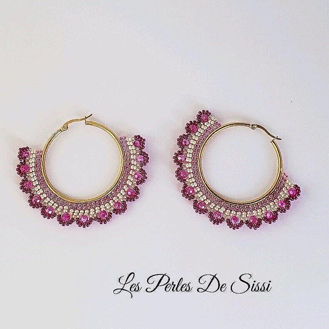 Creole Earrings in 23 Carat Gold Plated Stainless Steel Handmade Beaded ...