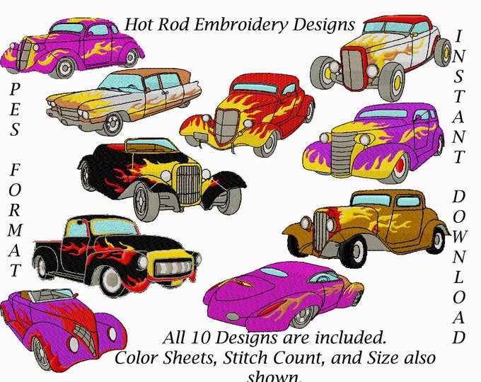 PES Machine Embroidery Designs Hot Rod Collection Digital Download ...