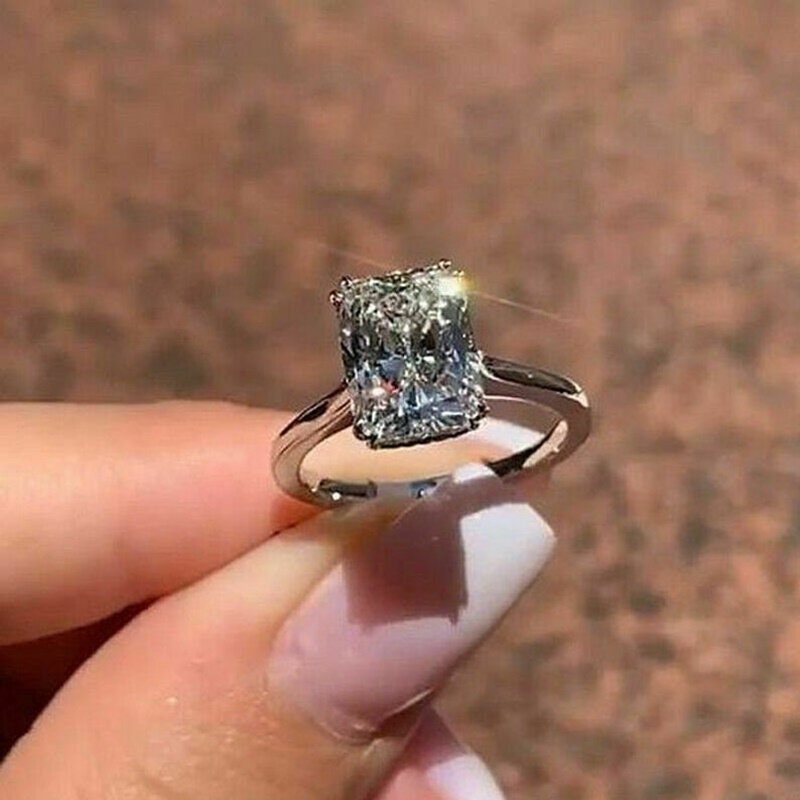 2 5 Ct Radiant Cut Moissanite Engagement Ring Hidden Halo Etsy