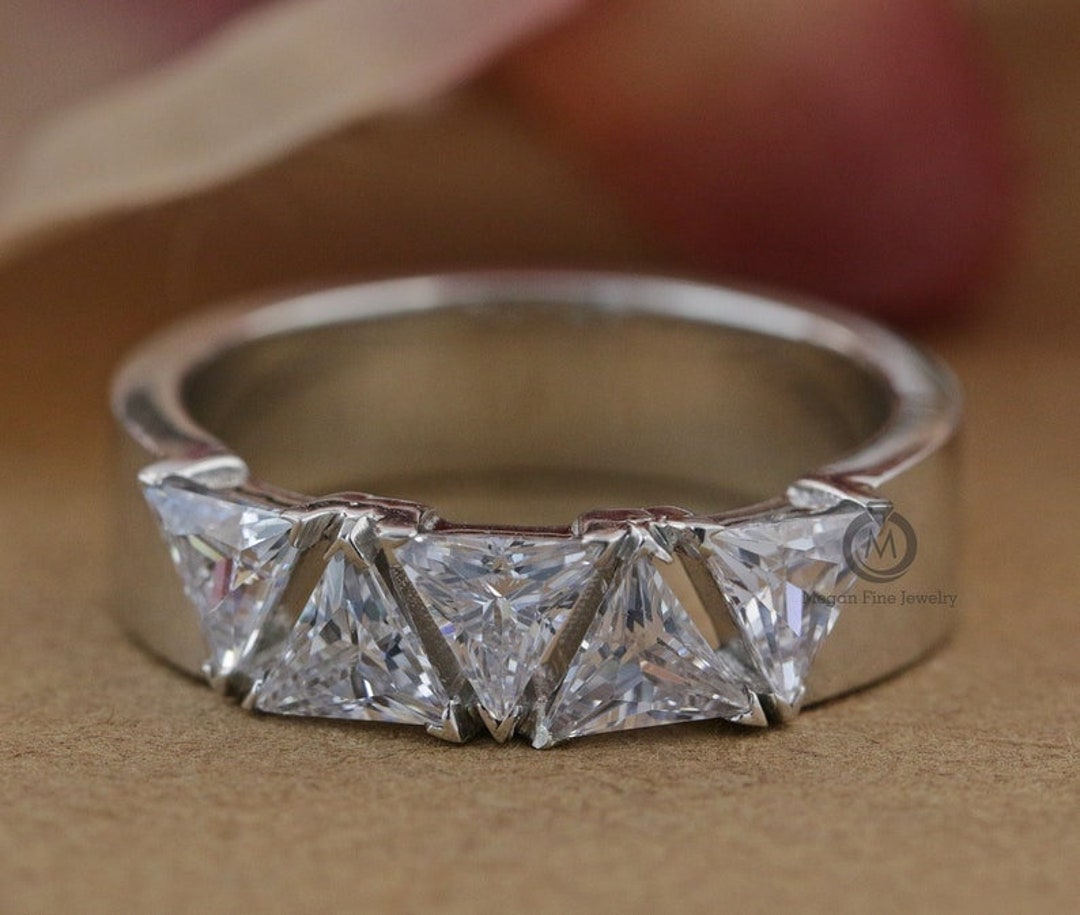 Five Stone Ring Trilliant Cut Diamond Engagement Ring - Etsy
