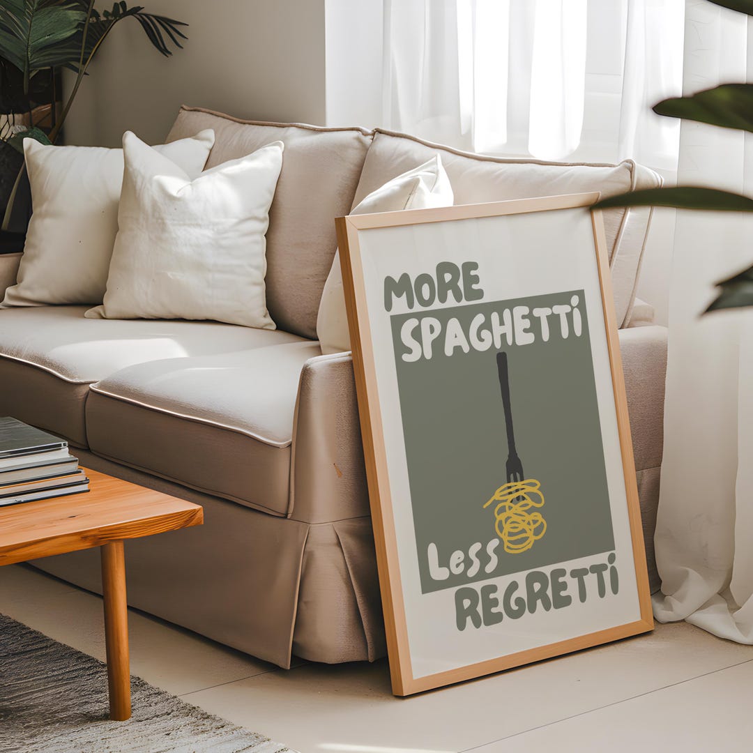 More Spaghetti Less Regretti Art Print - Kitchen Art Print, Kitchen ...