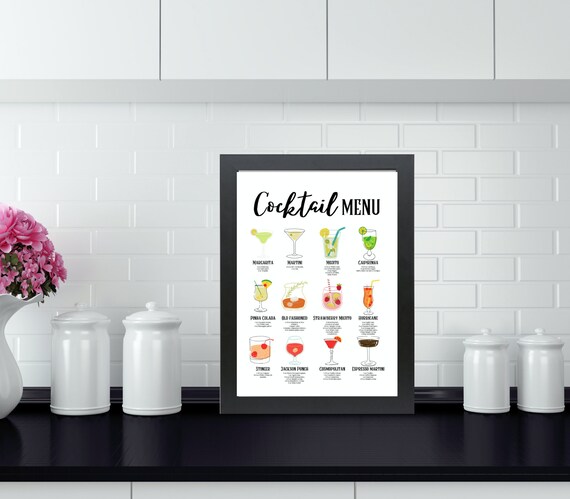 Framed A4 Cocktail Menu Wall Art Kitchen Decor Kitchen Wall - Etsy