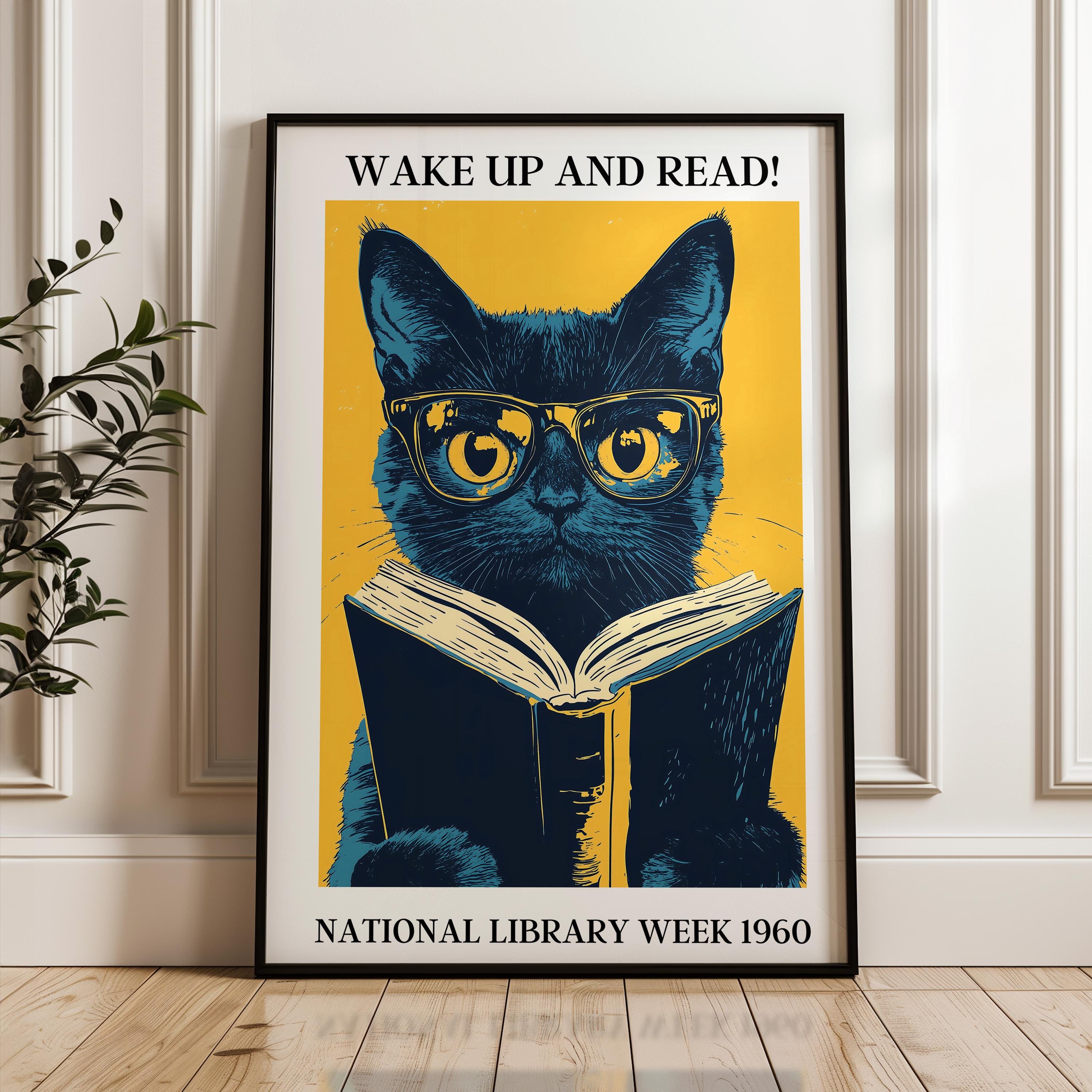 Vintage Cat Reading Poster: Retro Library Week Art Print - Etsy