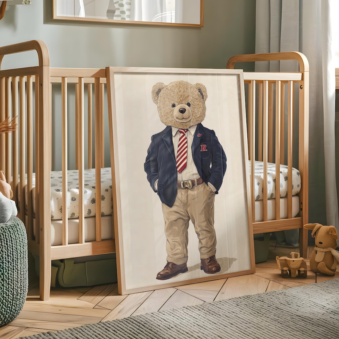 Preppy Teddy Bear Nursery Print: Vintage Old Money Style - Etsy