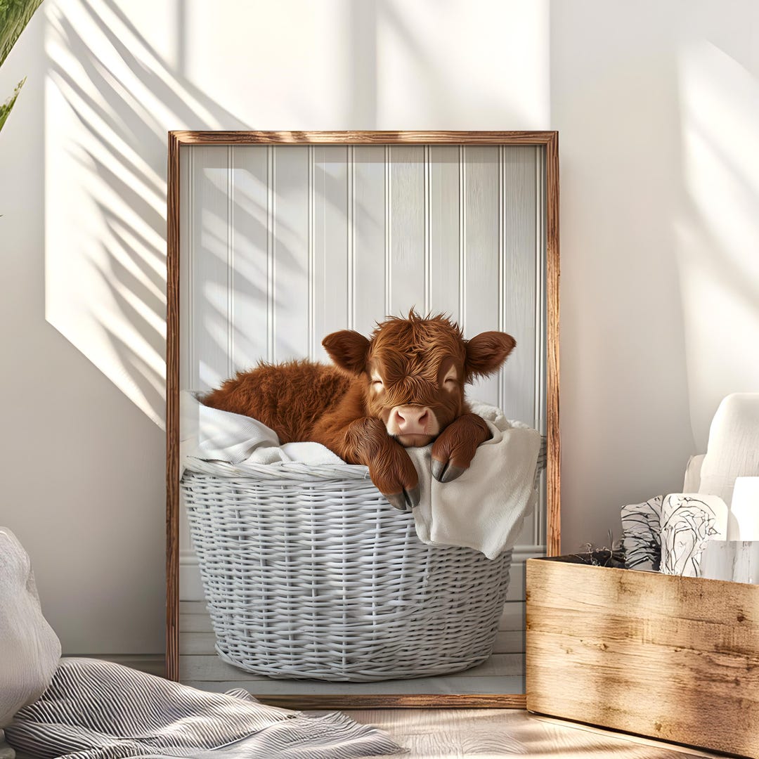 Highland Cow Calf Print: Neutral Laundry Room Wall Art - Etsy