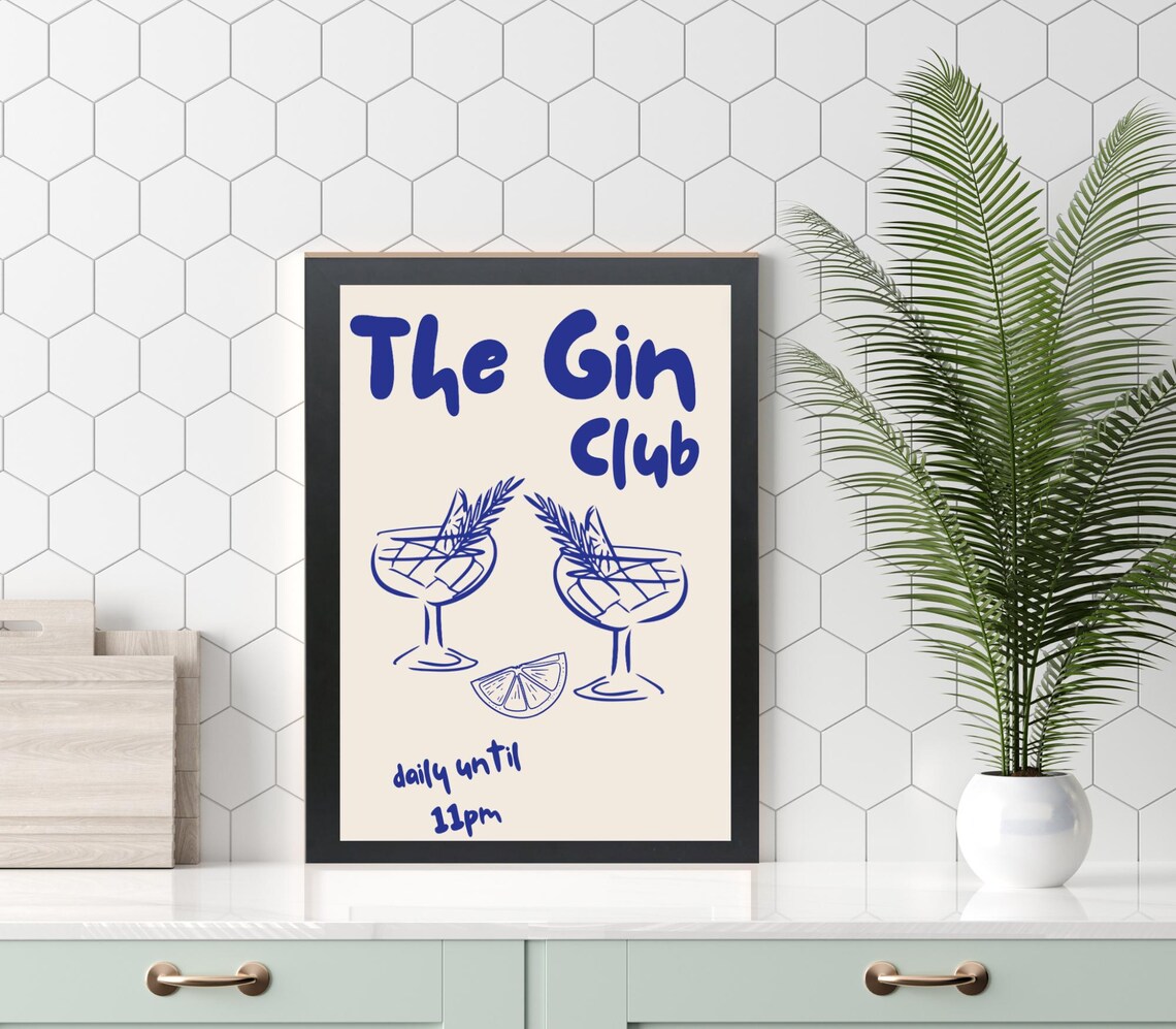 The Gin Club Art Print - Kitchen Art Print, Kitchen Wall Art, Kitchen ...
