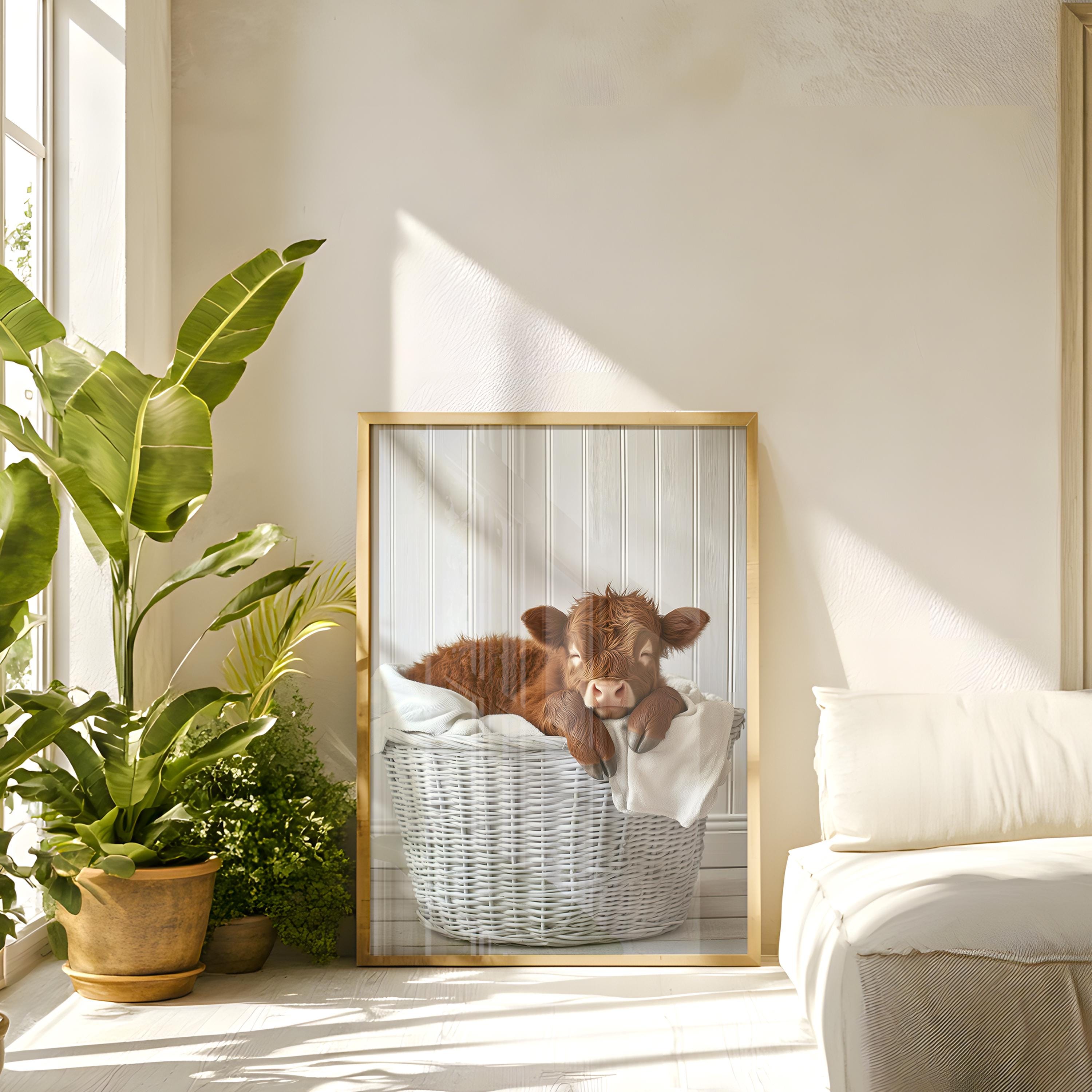 Highland Cow Calf Print: Neutral Laundry Room Wall Art - Etsy