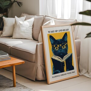 Vintage Cat Reading Poster: Retro Library Week Art Print - Etsy
