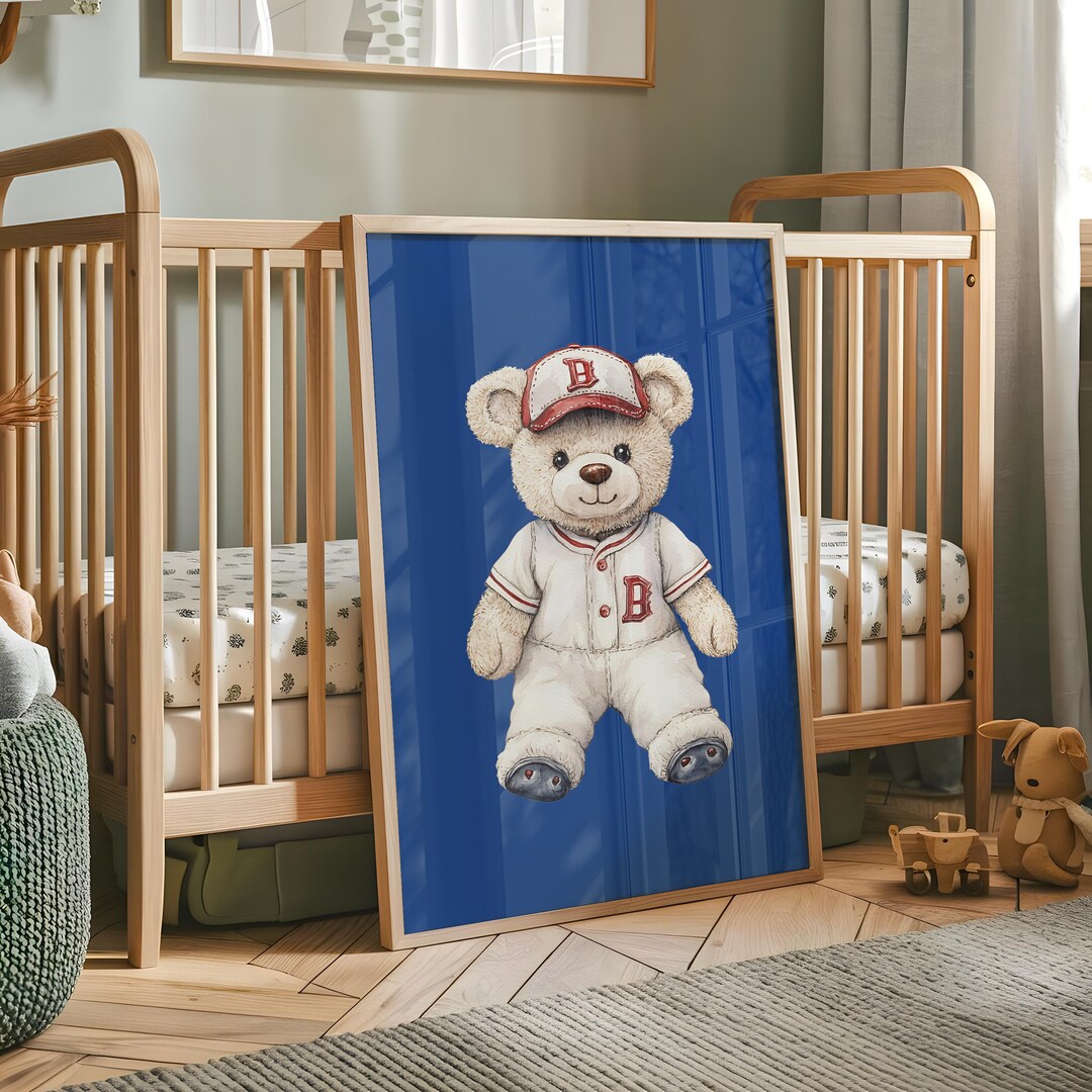 Navy Teddy Bear Art Print - Vintage Teddy Bear, Baseball Teddy Bear ...