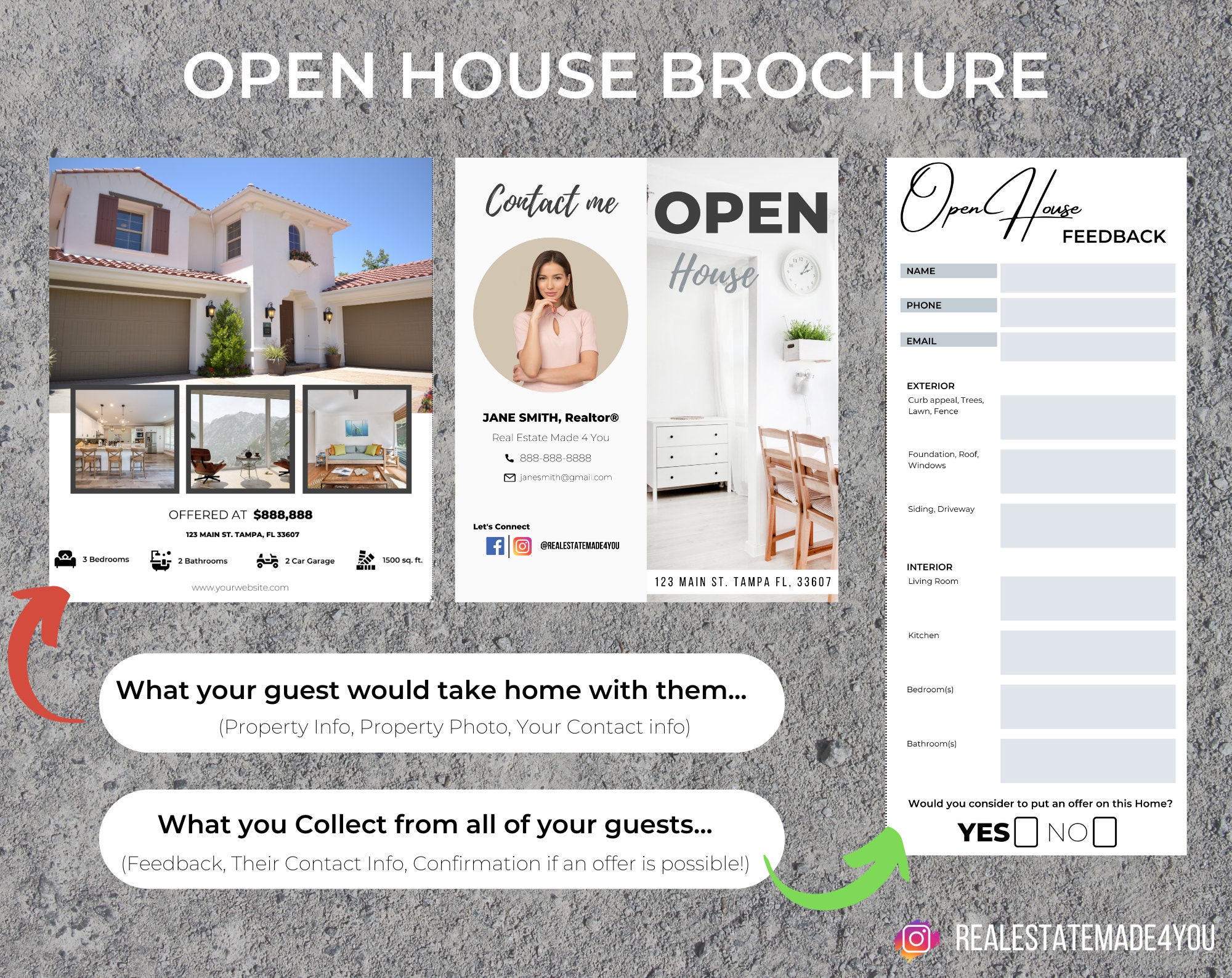 Real Estate Open House Brochure W/ Tear Out Card, Real Estate Template ...