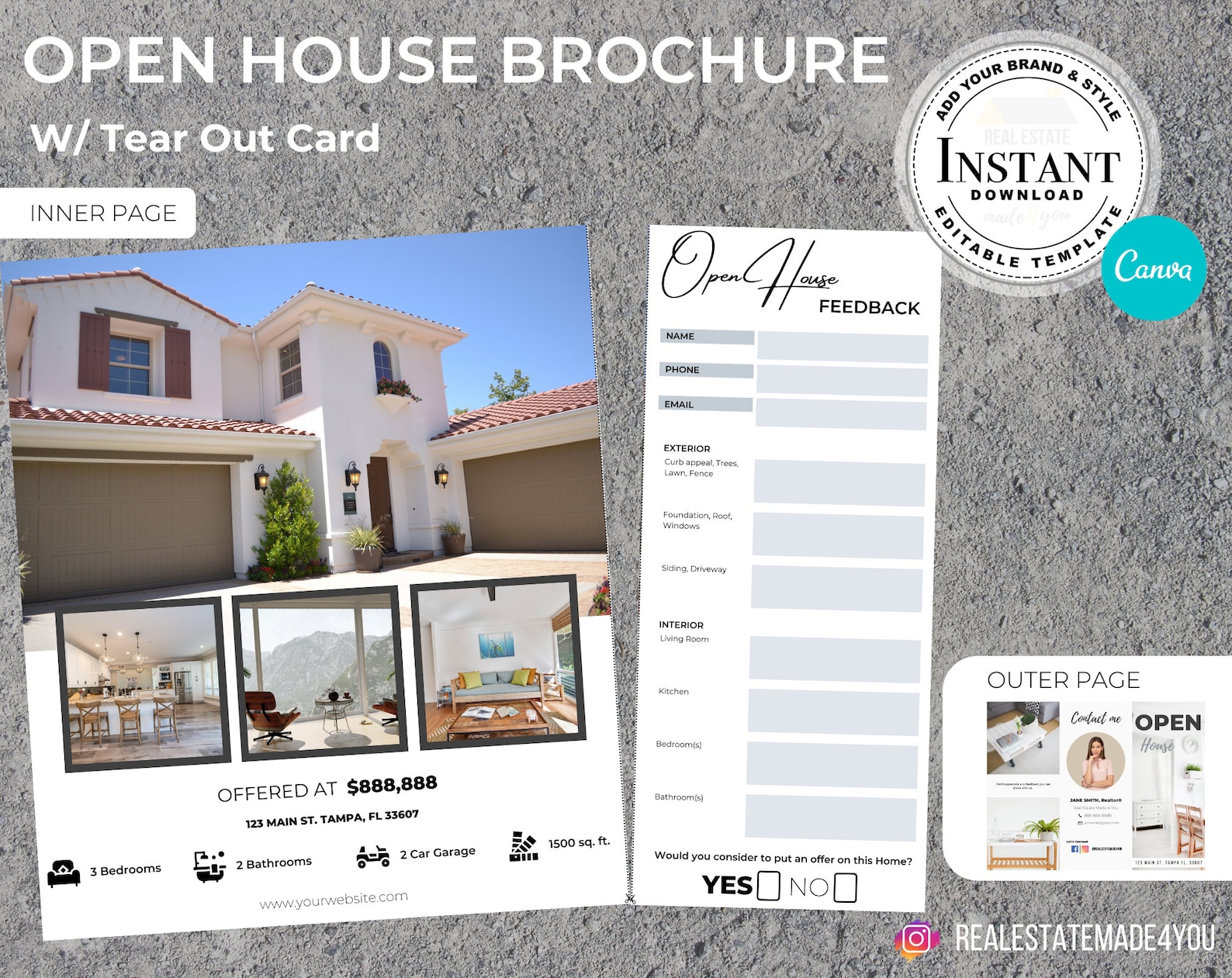 Real Estate Open House Brochure W/ Tear Out Card, Real Estate Template ...